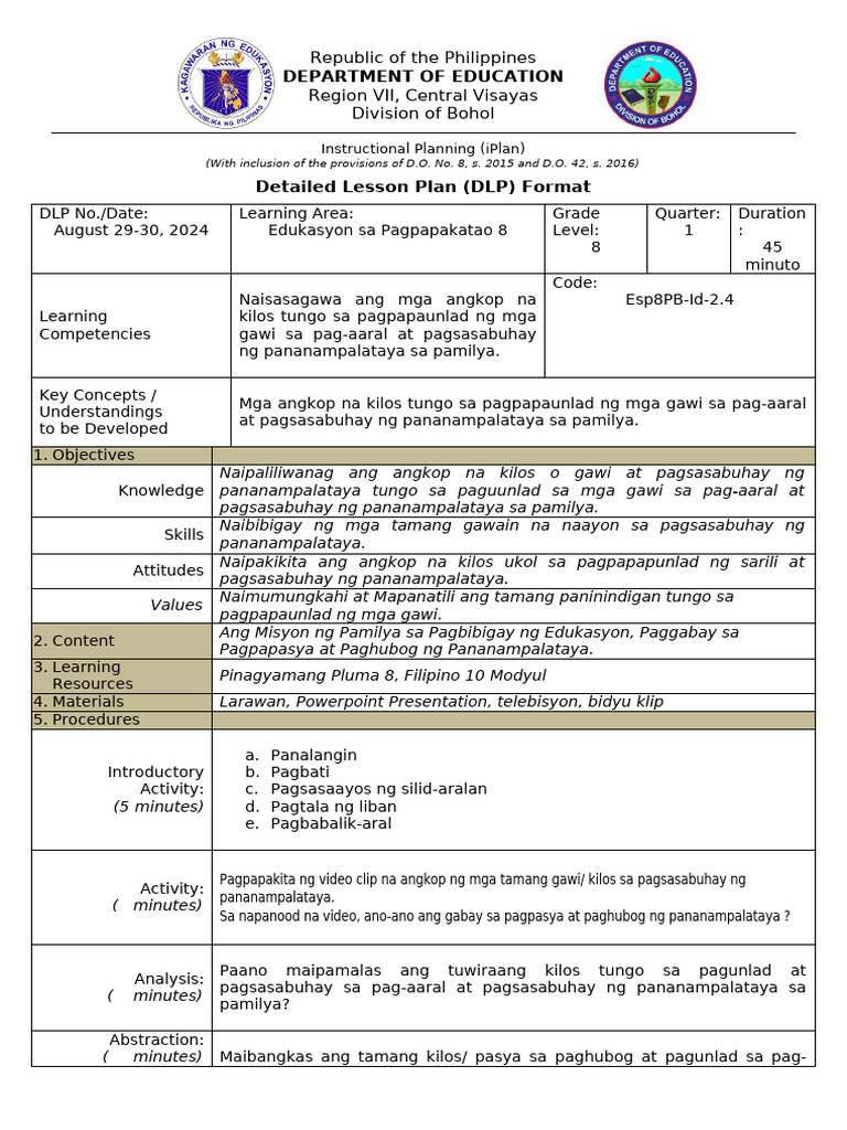 Department of Education: Republic of The Philippines Region VII, Central Visayas Division of ...