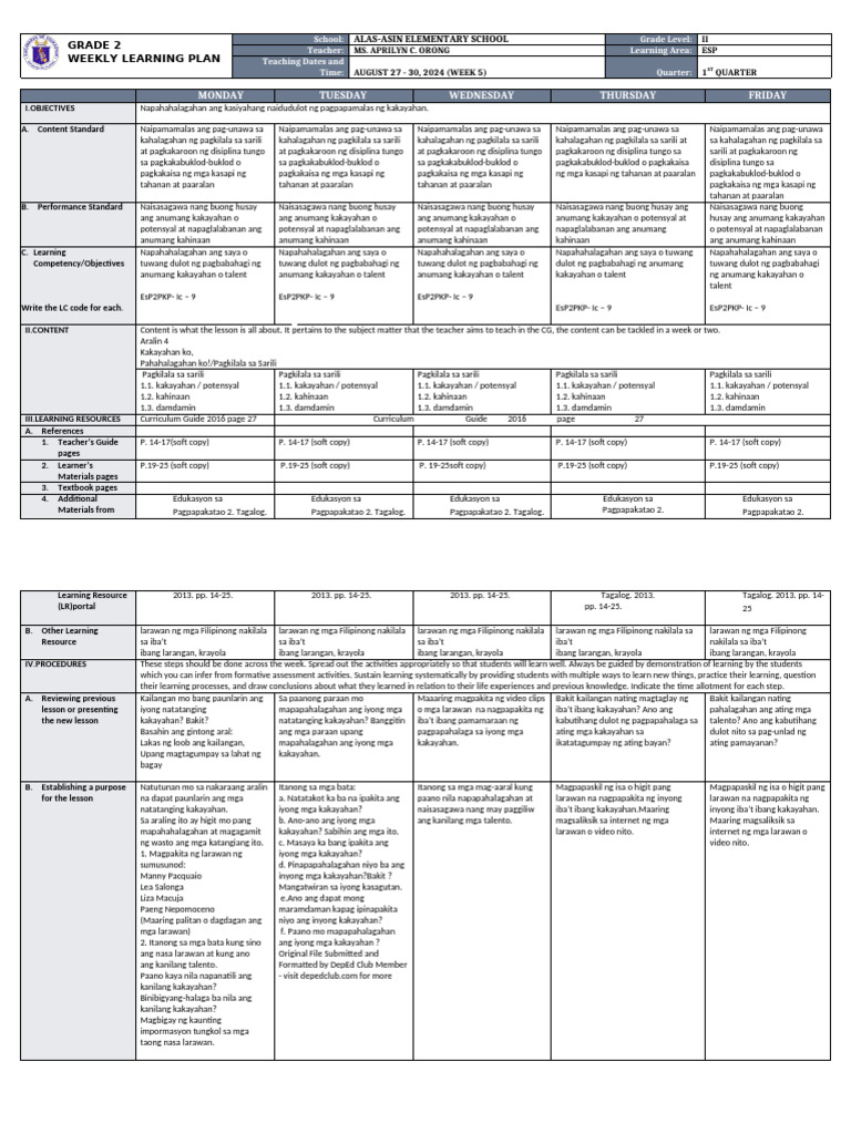 DLL - Esp 2 - Q1 - W4 | PDF