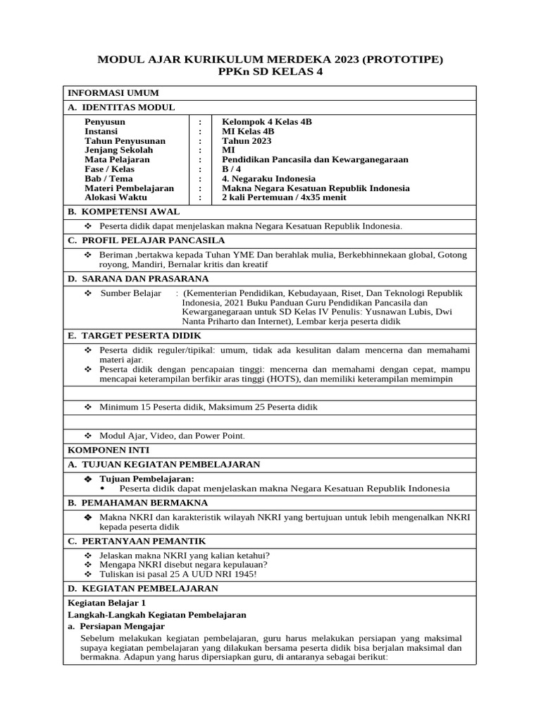 Modul Ajar PPKN BAB 4 Kelompok 4 KELAS 4B | PDF