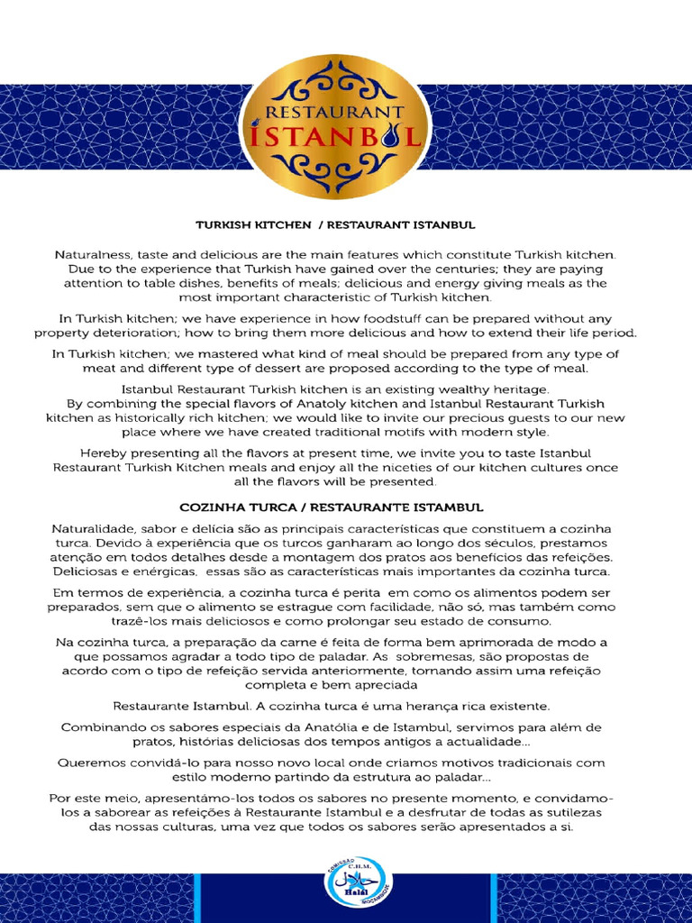 Restaurant Istanbul Menu 2024 | PDF
