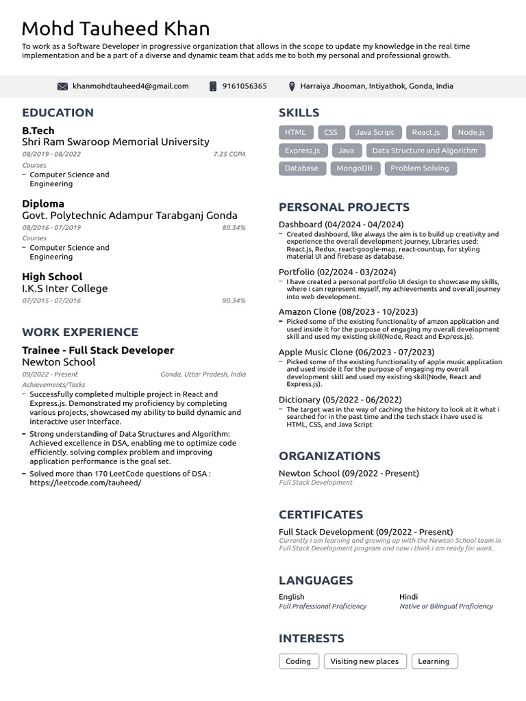 Tauheed Resume | PDF