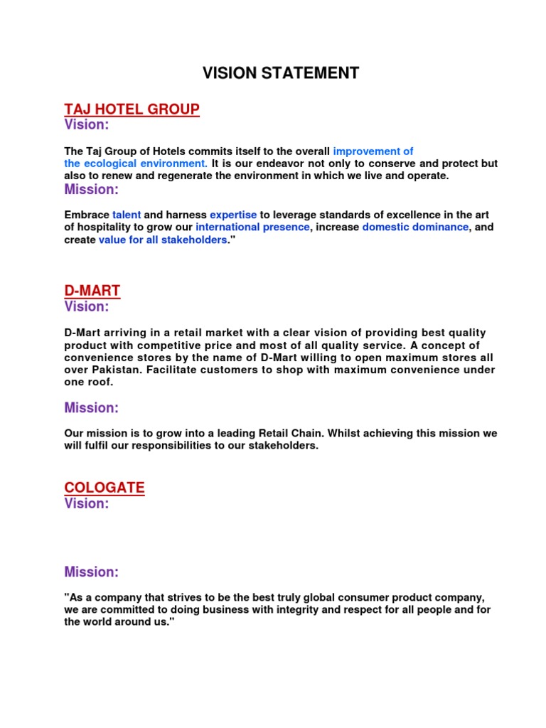 Vision Statement Retail Business