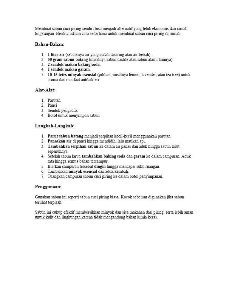 Cara Buat Sabun Cuci Piring | PDF