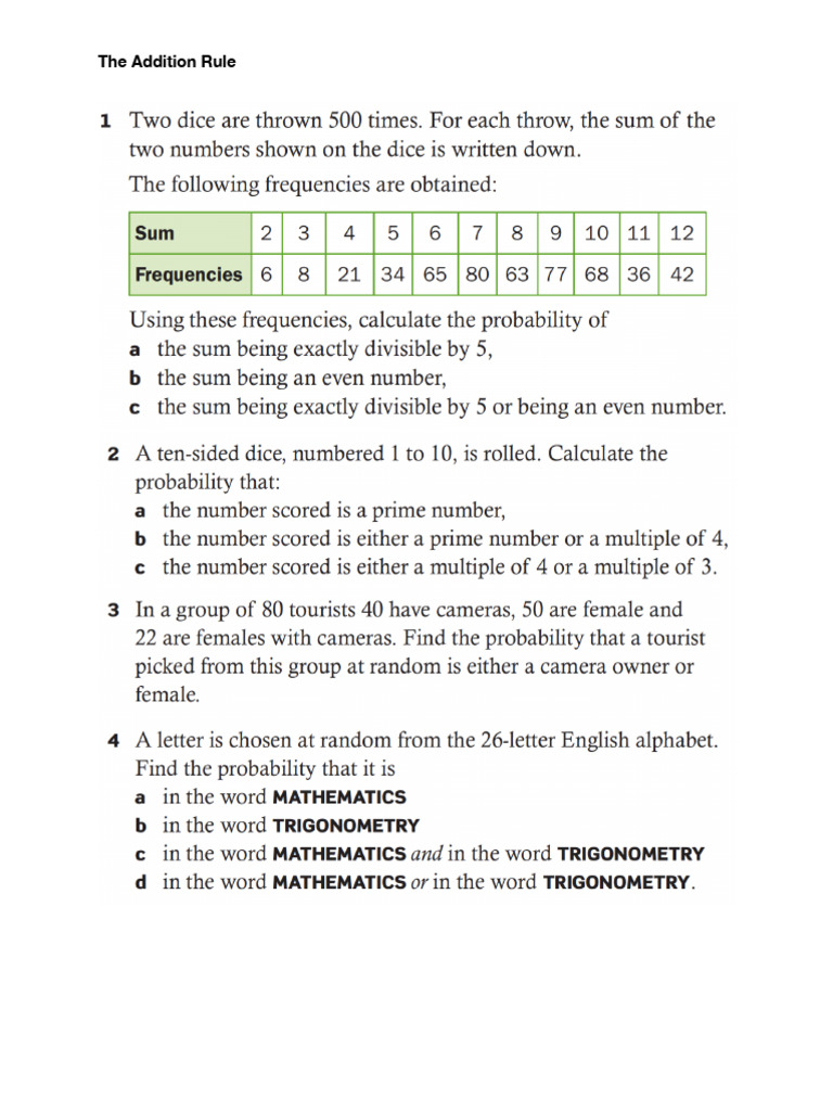 The Addition Rule | PDF