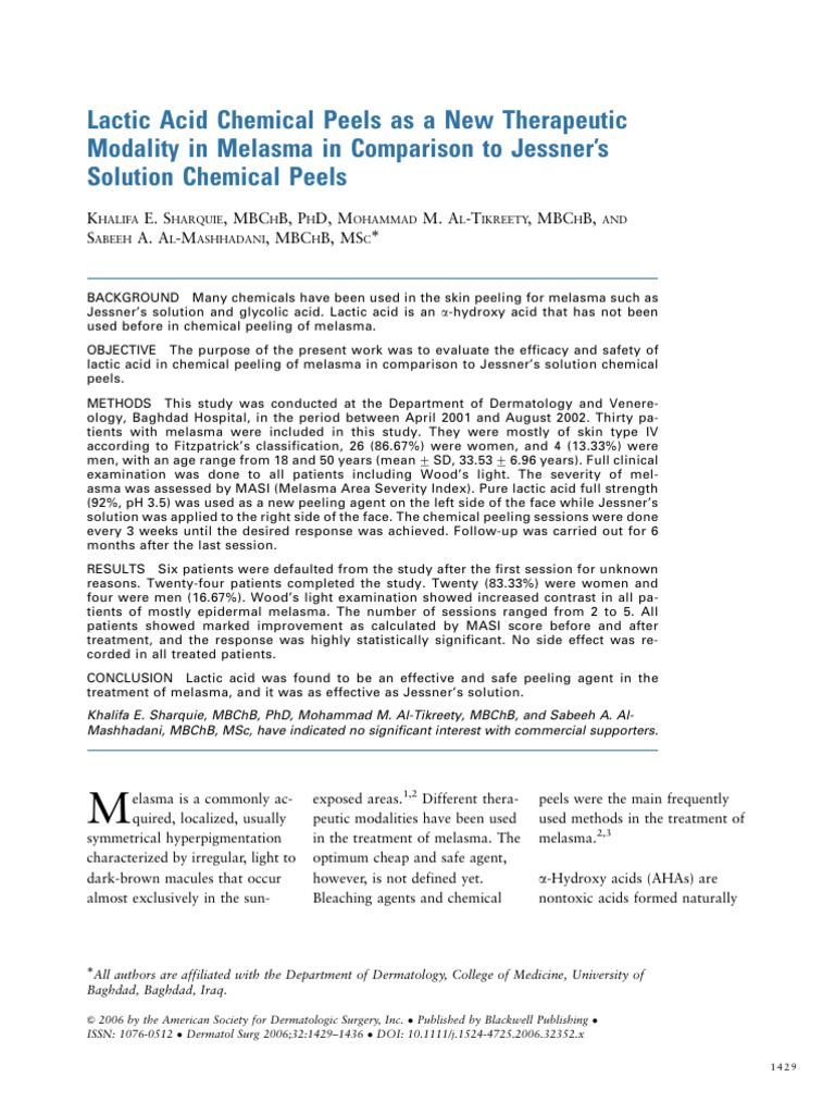 Sharquie KE - Lactic Acid Melasma - 2006 | PDF