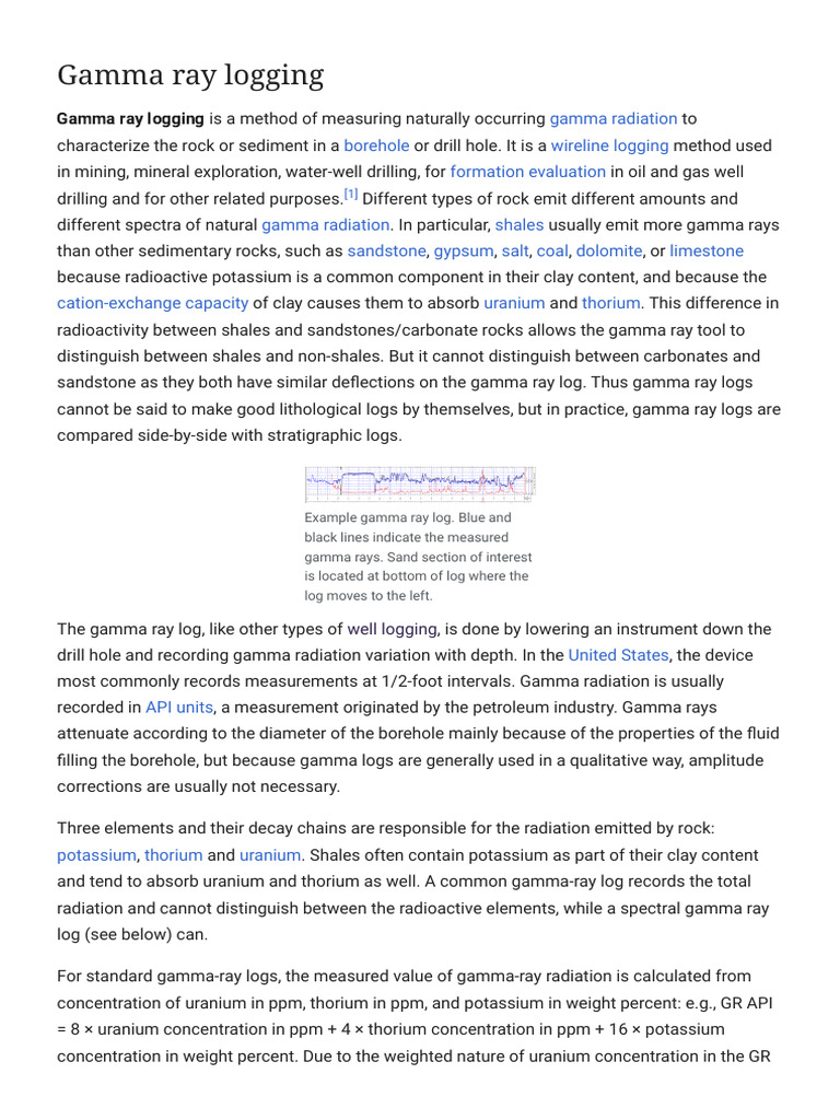 Gamma Ray Logging - Wikipedia | PDF