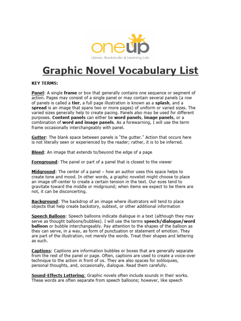 Graphic Novel Vocabulary List | PDF