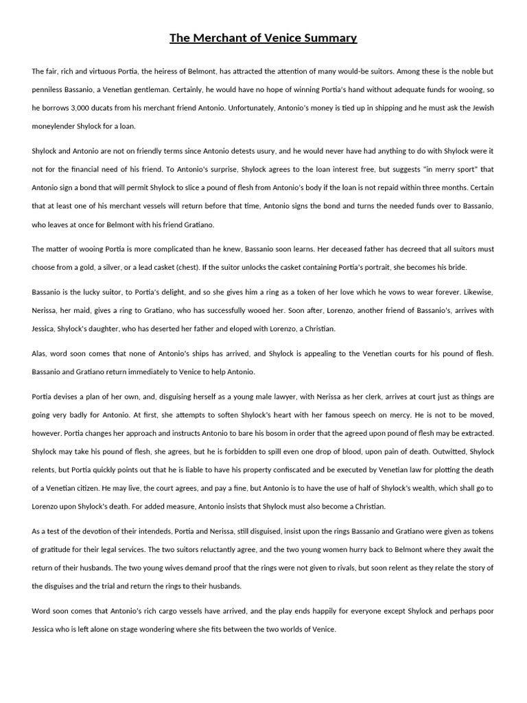 The Merchant of Venice - Summary | PDF