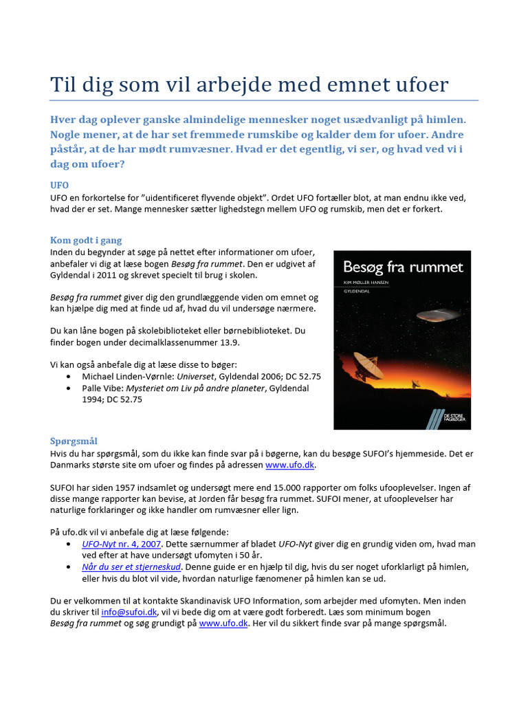 Til Dig Som Vil Arbejde Med Emnet Ufoer | PDF