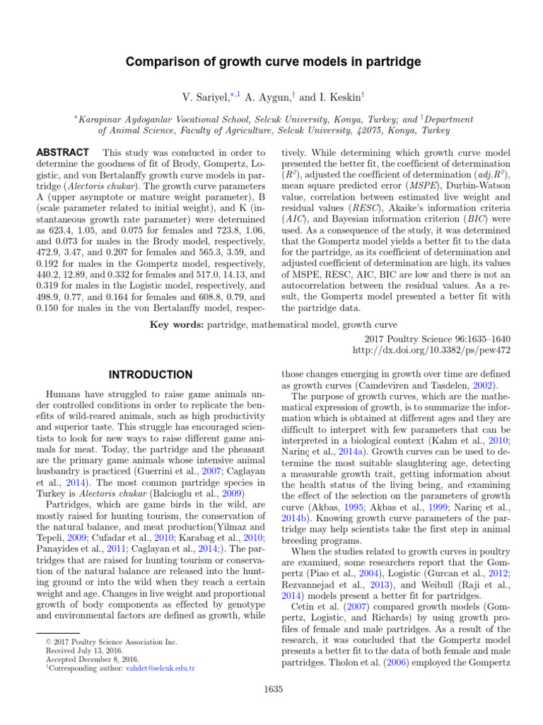 A-1.1.3 - Comparison of Growth Curve Models in Partridge - TAM METİN | PDF