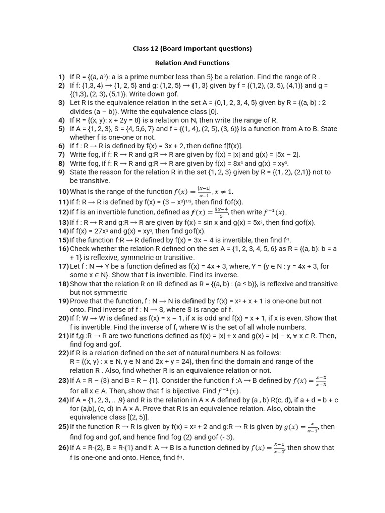 Class 12 Relations & Functions Q&A | PDF | Elementary Mathematics | Teaching Methods & Materials