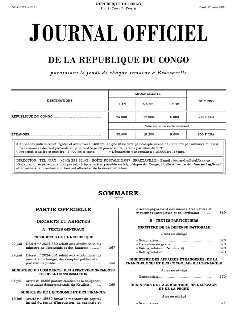 CG Journal Officiel Dated 2024 08 01 No 31 | PDF