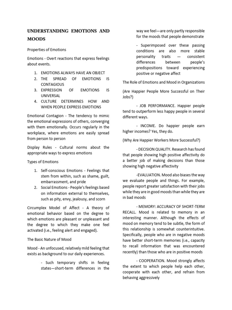 Understanding Emotions in the Workplace | PDF | Emotions | Mood ...