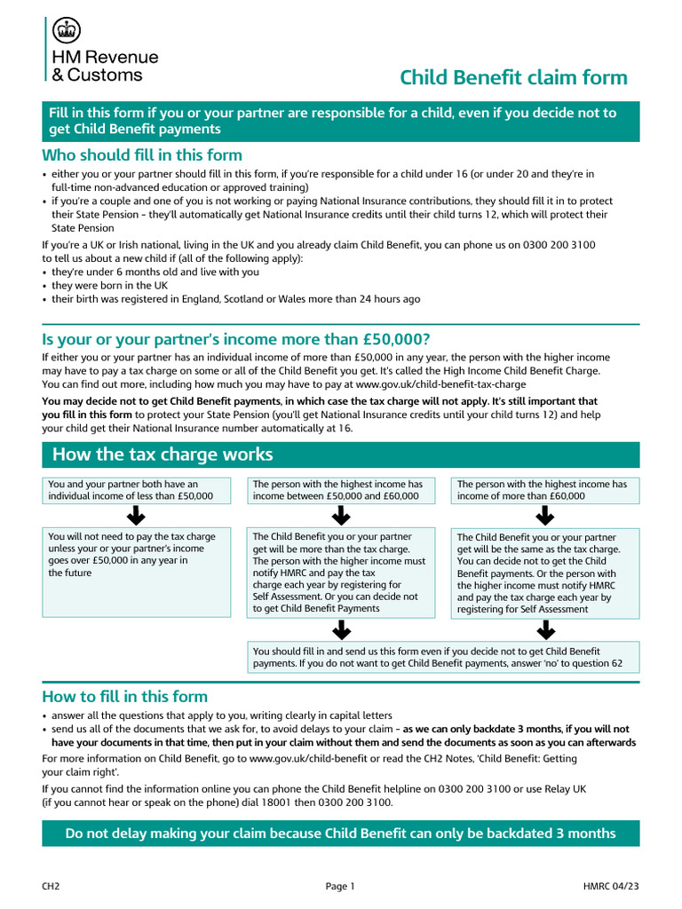Child Benefit Claim Form (CH2) | PDF