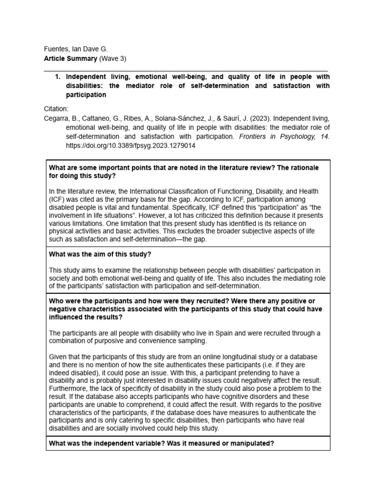 W3 - Article Summary - PSY196 - Fuentes | PDF