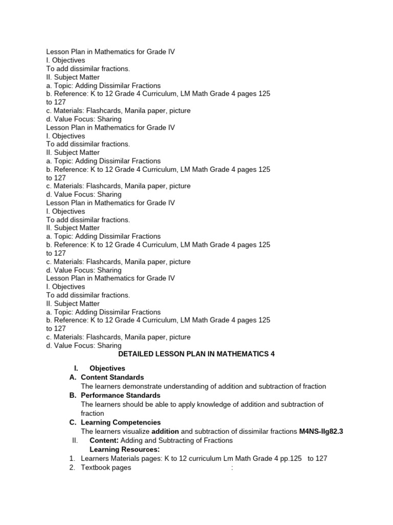 Detailed Lesson Plan in Mathematics 4 | PDF