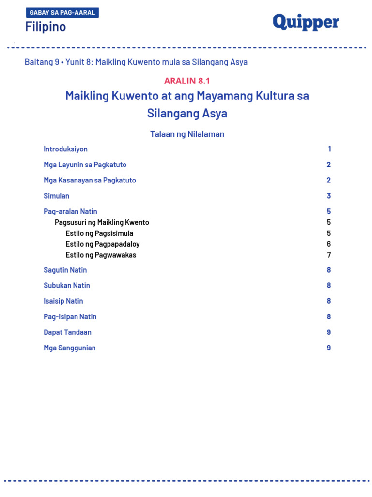 Pagsusuri NG Maikling Kwento | PDF