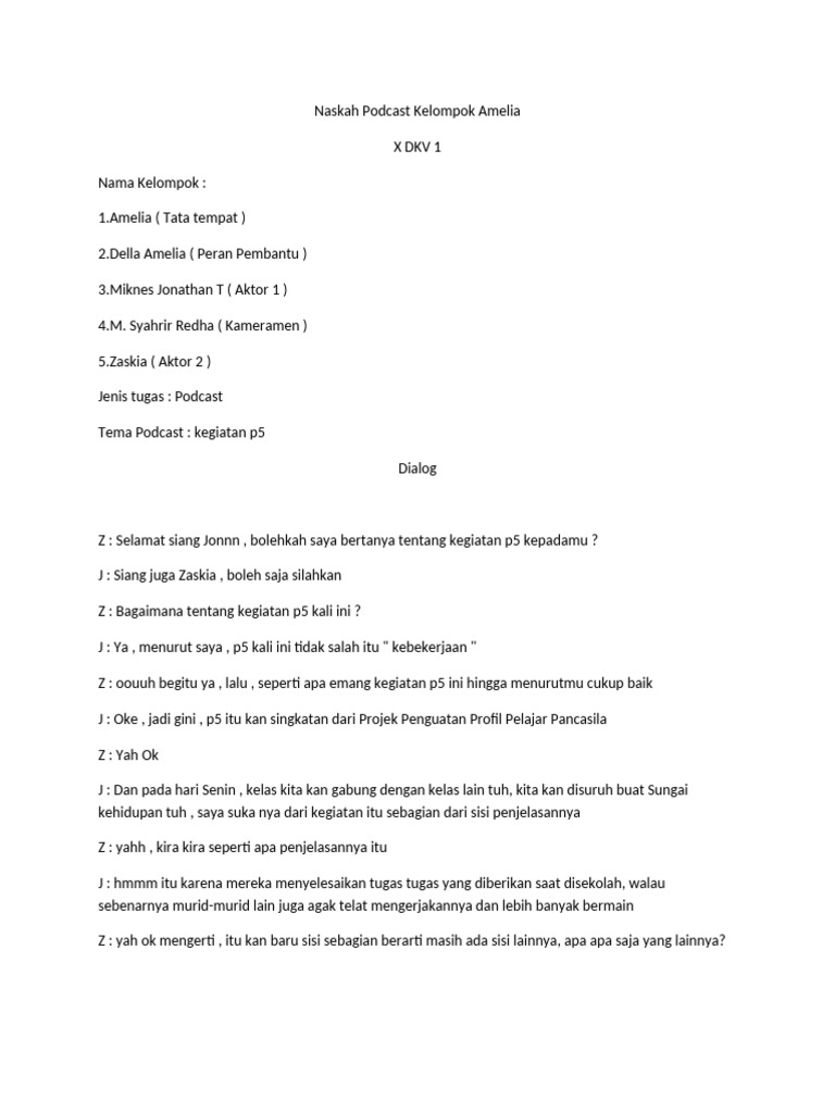 Naskah Podcast Amelia X DKV 1-WPS Office | PDF
