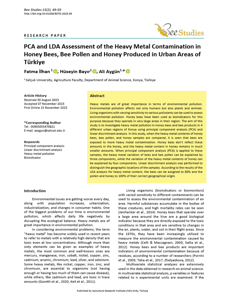 PCA and LDA Assessment of The Heavy Metal Contamination in - PDF - 223 | PDF