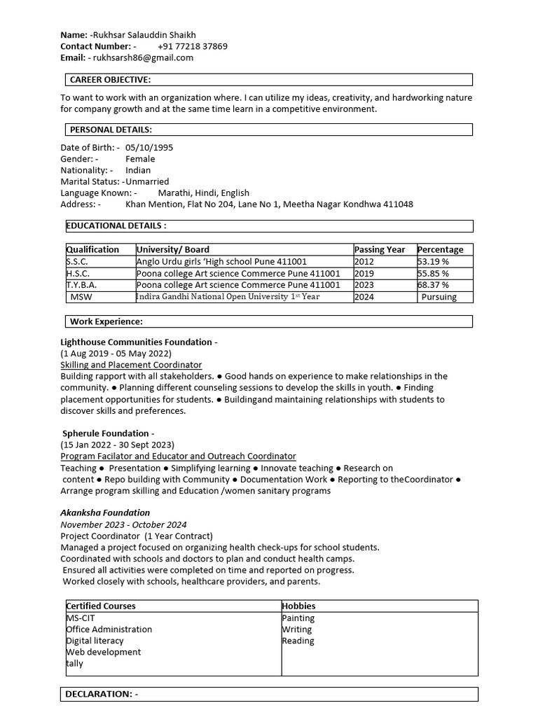 Rukhsar Shaikh C.V | PDF