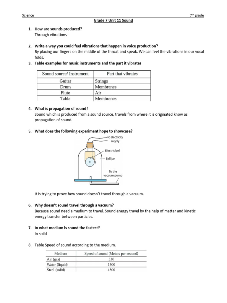 Grade 7 Unit 11 Sound | PDF