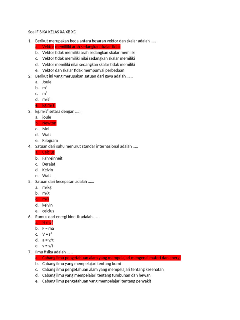 Kisi Fisika Kelas X Ganjil | PDF