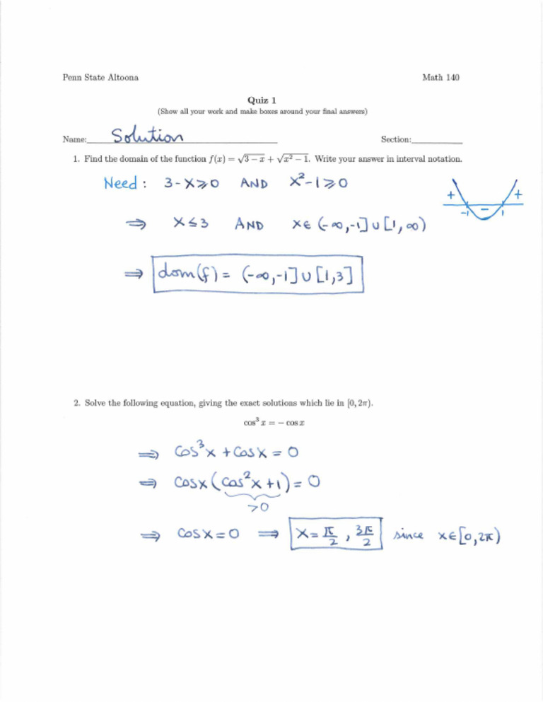 Quiz1 Solutions | PDF