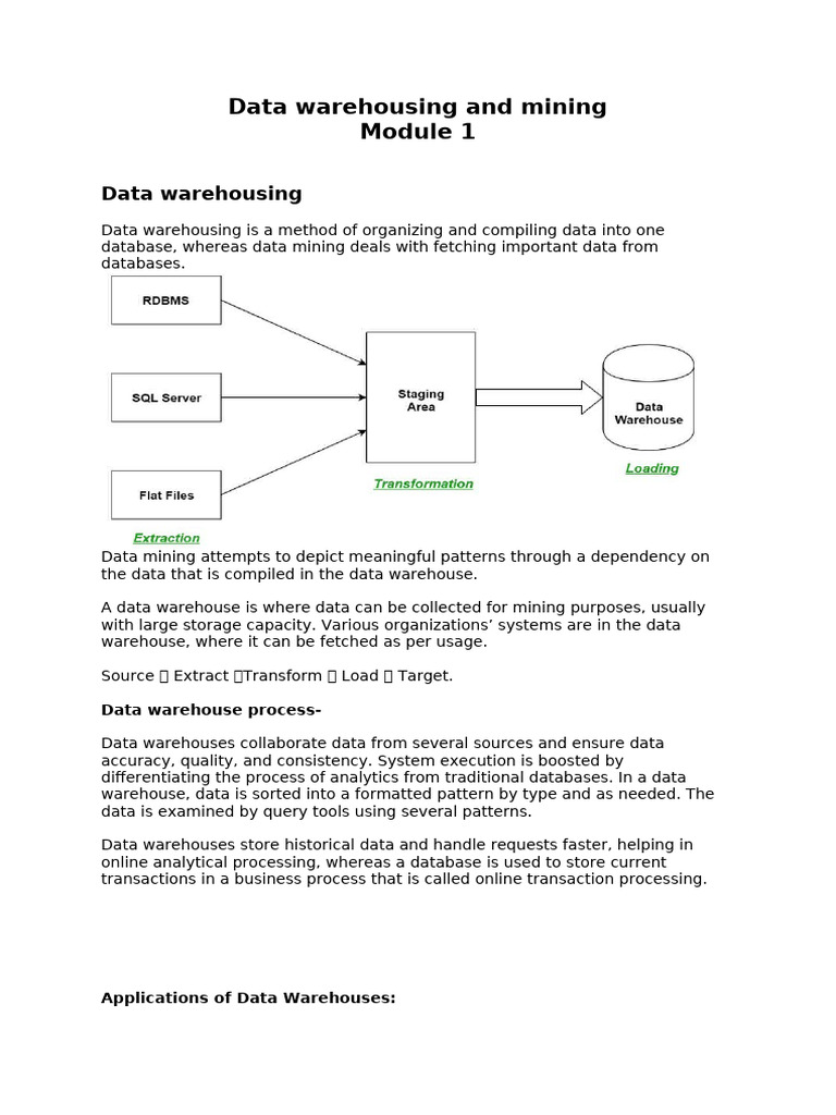 Data Warehousing and Mining Module 1 | PDF | Data Warehouse | Data Management
