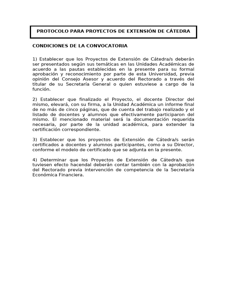 Protocolo para Proyectos de Extension de Catedra | PDF
