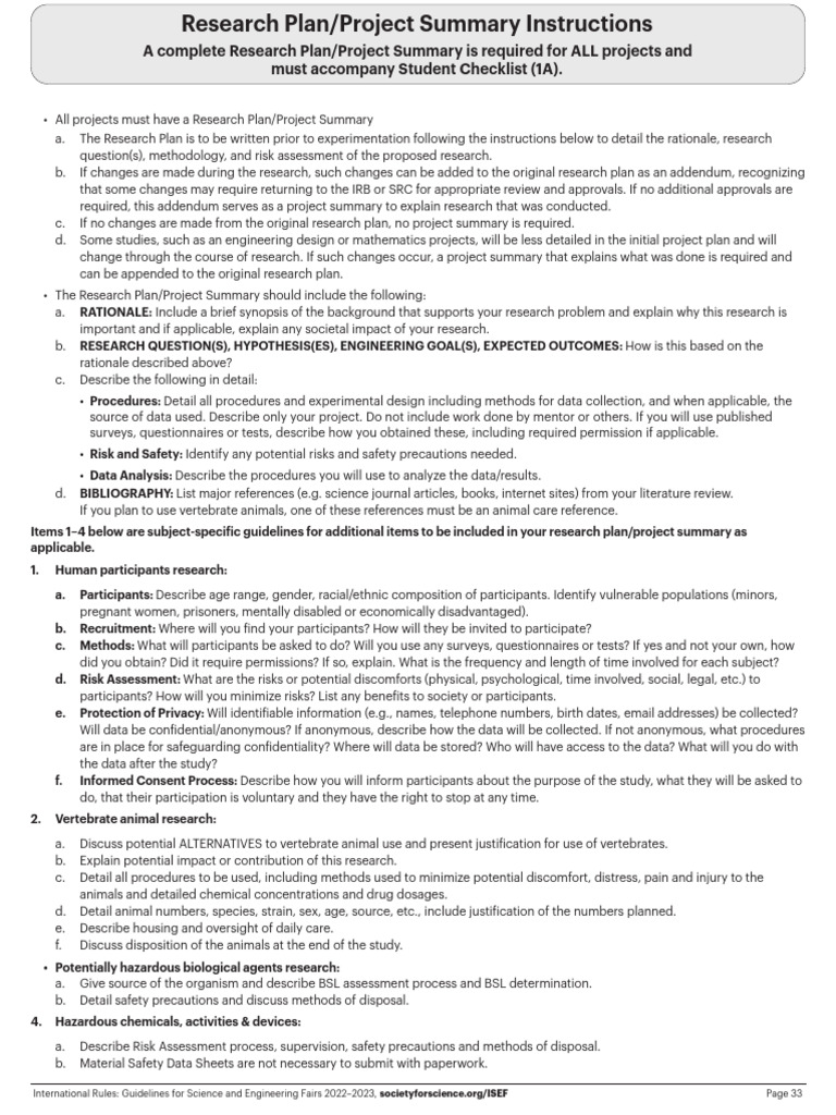 1A Student Checklist Research Plan Instructions | PDF