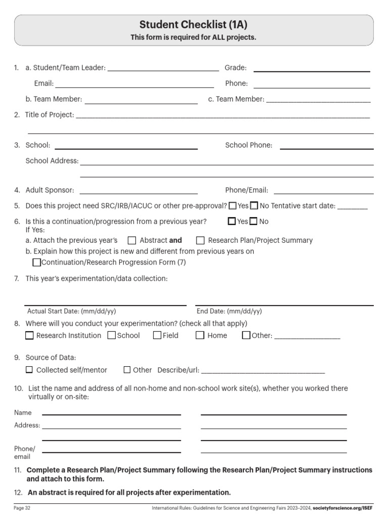 1A Student Checklist 1 | PDF