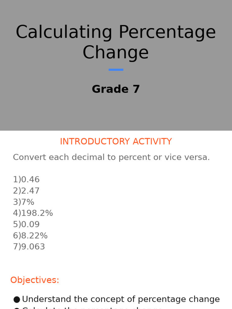 Unit 2 - Lesson 1 - Calculating Percentage Change | PDF | Percentage ...