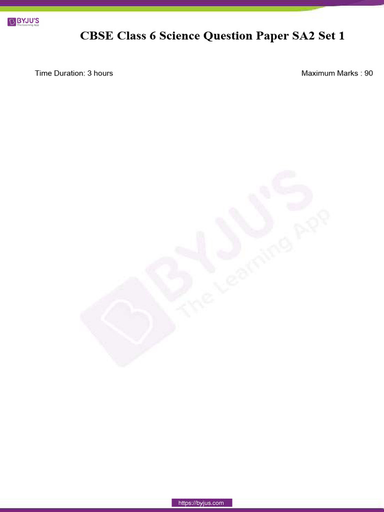 CBSE Class 6 Science Sample Paper SA2 Set 1 | PDF