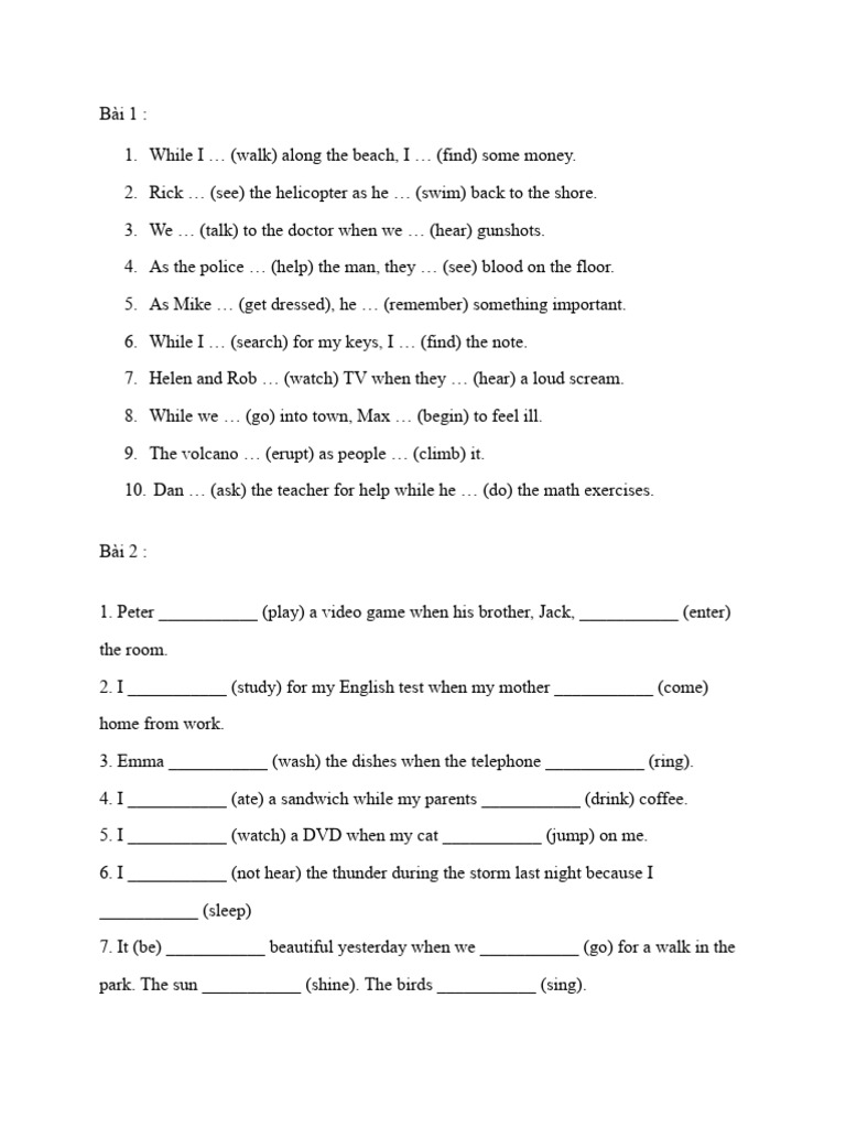 Bài Tập Thì QK ĐƠN + QKTD | PDF