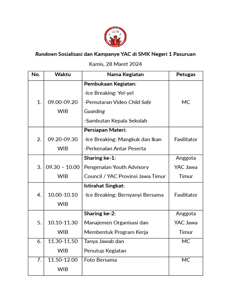 5x Print - Rundown Kegiatan | PDF