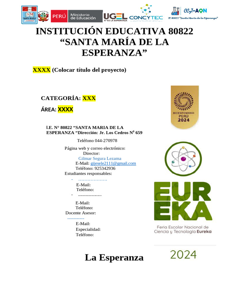 MODELO DE CARATULA Py EUREKA | PDF