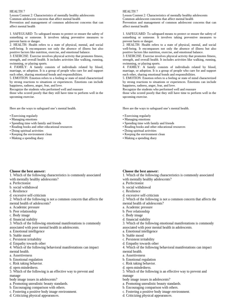 HEALTH 7 wk2 q1 | PDF