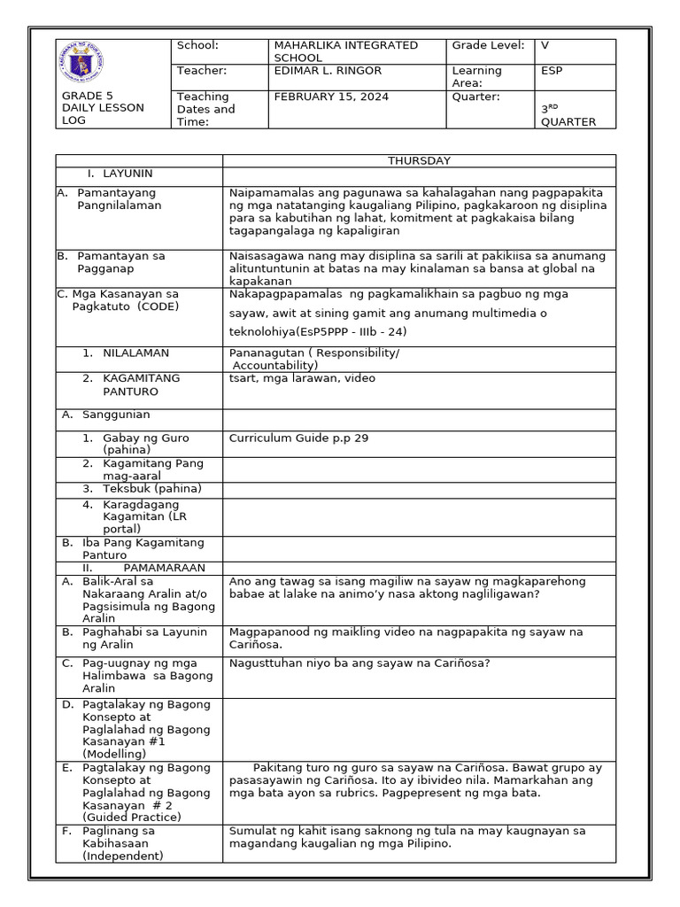 DLL - Esp 5 - Q3 - W3-February 15, 2024 | PDF