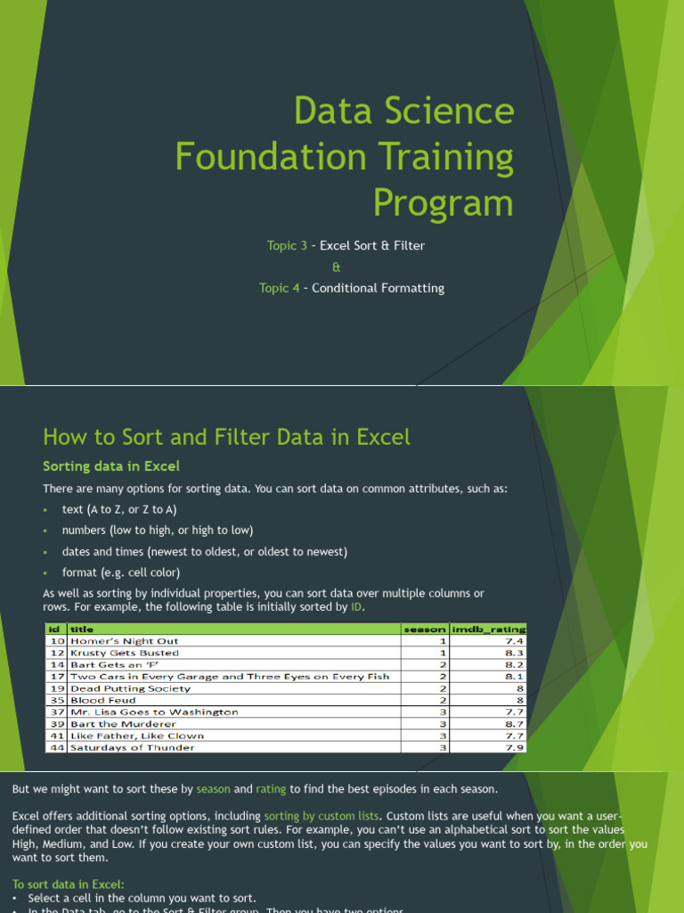 Excel Sort And Filter And Conditional Formatting Pdf