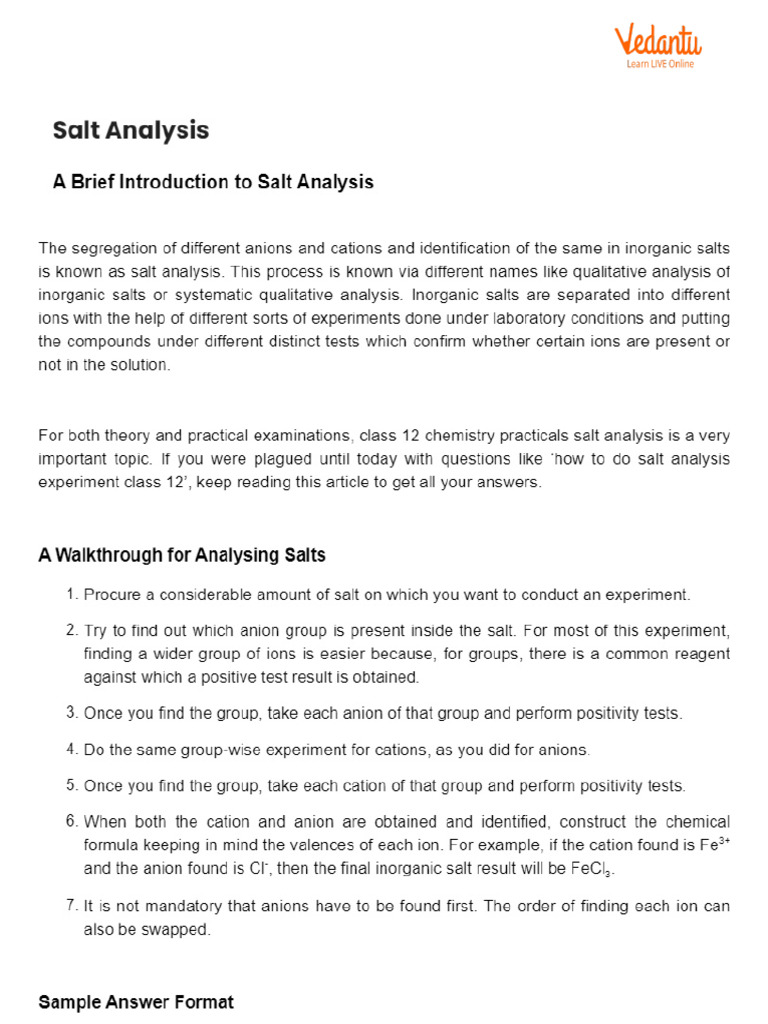 Salt Analysis | PDF