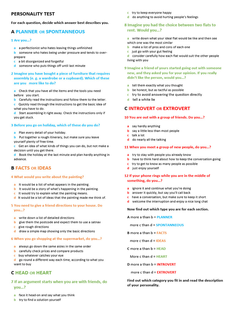 Personality Test EF | PDF