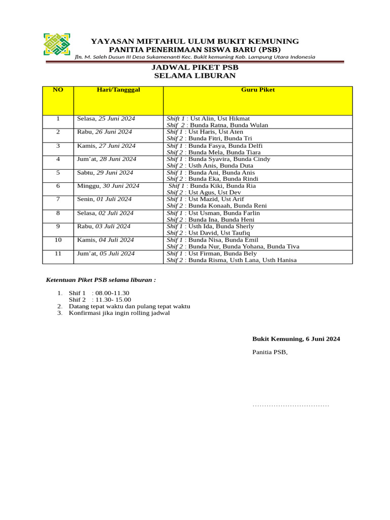 Jadwal PSB 2 | PDF