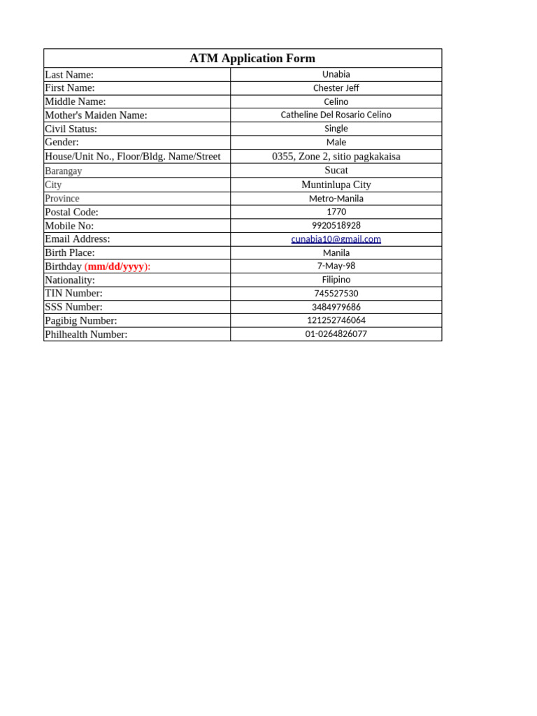 ATM Application Form | PDF