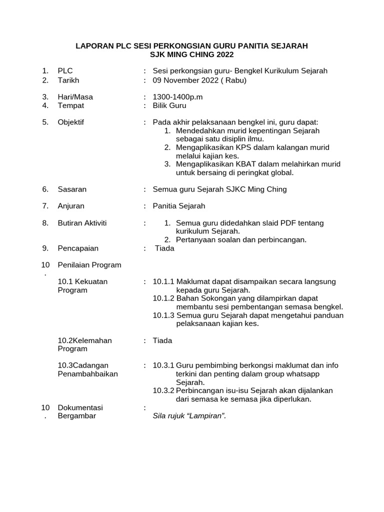 LAPORAN PLC TSS SEJARAH KITARAN 2 2022 | PDF