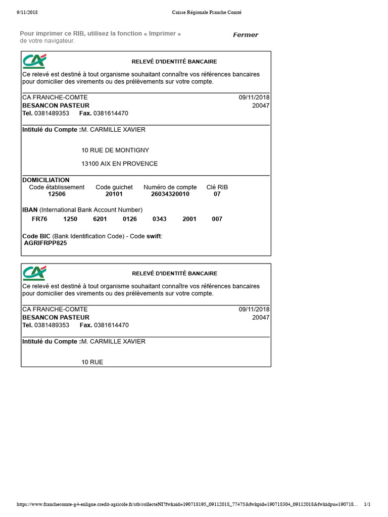 De Votre Navigateur.: Pour Imprimer Ce RIB, Utilisez La Fonction Imprimer | PDF