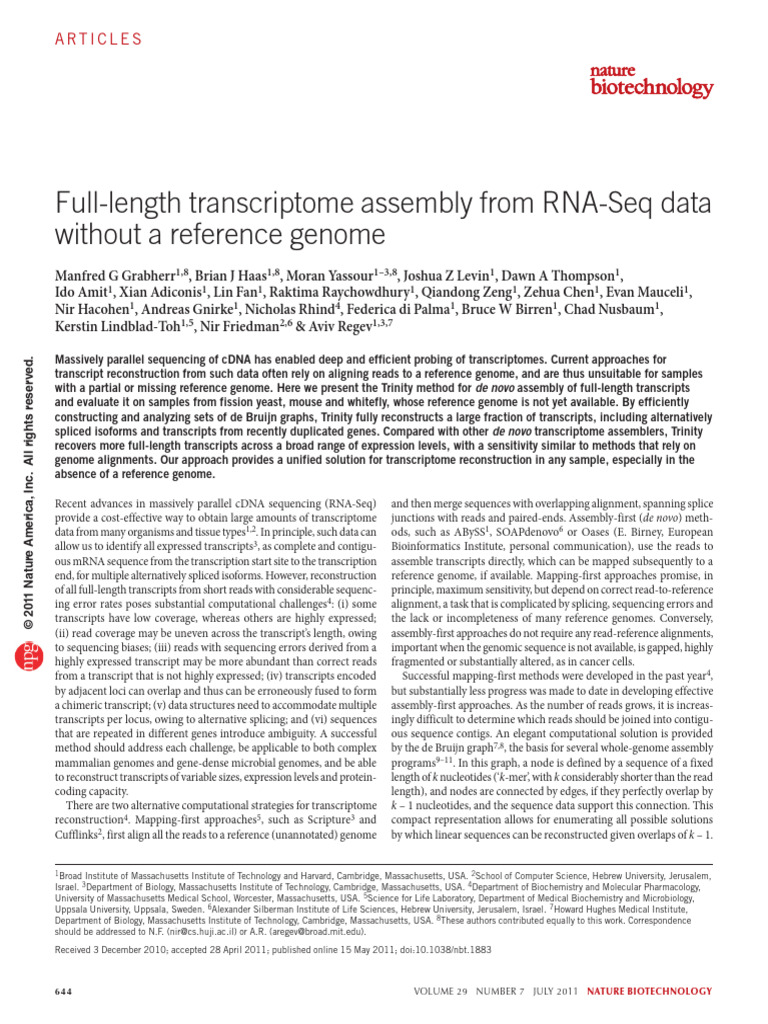 Full Length Transcriptome Assembly For Rnaseq | PDF