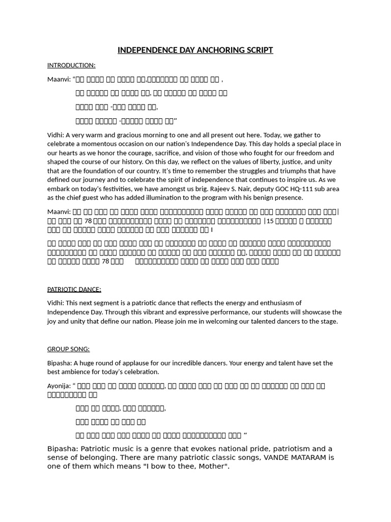 Independence Day Anchoring Scipt | PDF