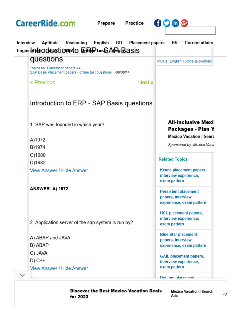 Introduction To ERP - SAP Basis Questions | PDF