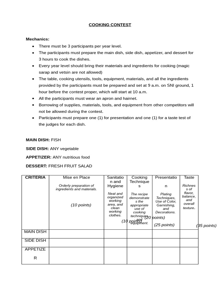 COOKING CONTEST MECHANICS (AutoRecovered) | PDF