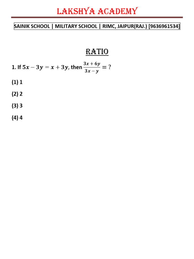 Lakshya Academy: Ratio | PDF